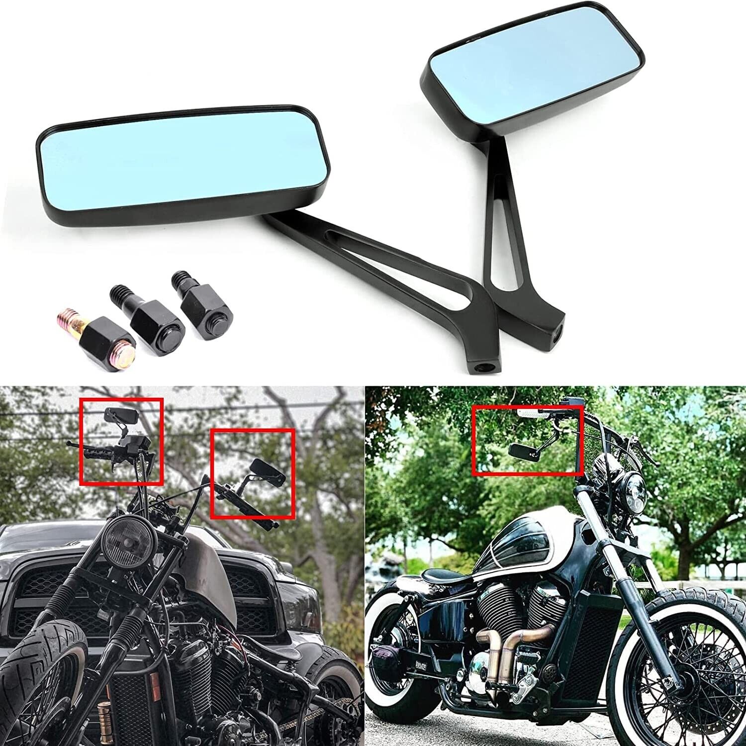 BLACK 8/10mm MOTORCYCLE MIRRORS FOR CHOPPER CRUISER BOBBER CAFE RACER ...