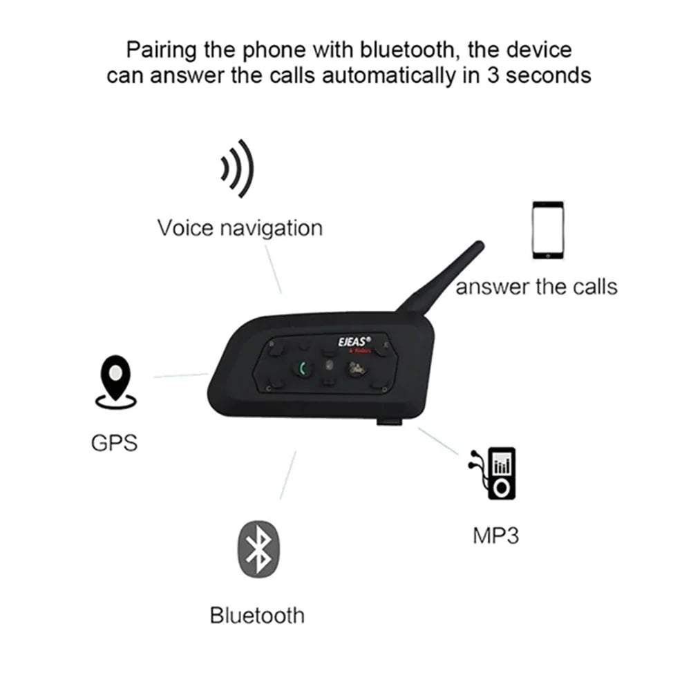 EJEAS V6 Pro 1200m Motorcycle Bluetooth Helmet Intercom CSR 2.4GHz FM ...